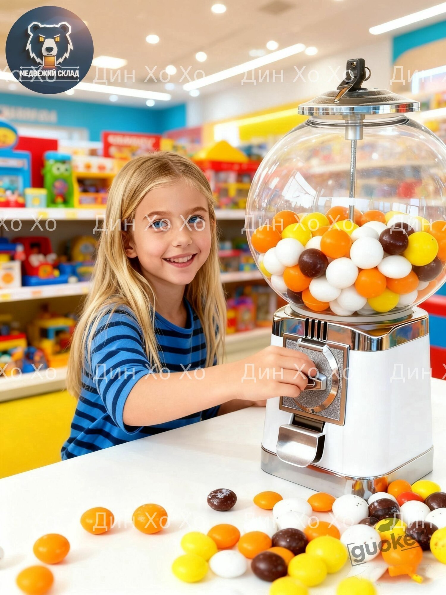 Вендинговый автомат для жвачек, попрыгунчиков, игрушек в капсулах и конфет/Опционально с монетным приводом/Механический торговый вендинговый аппарат KIDS'TOP
