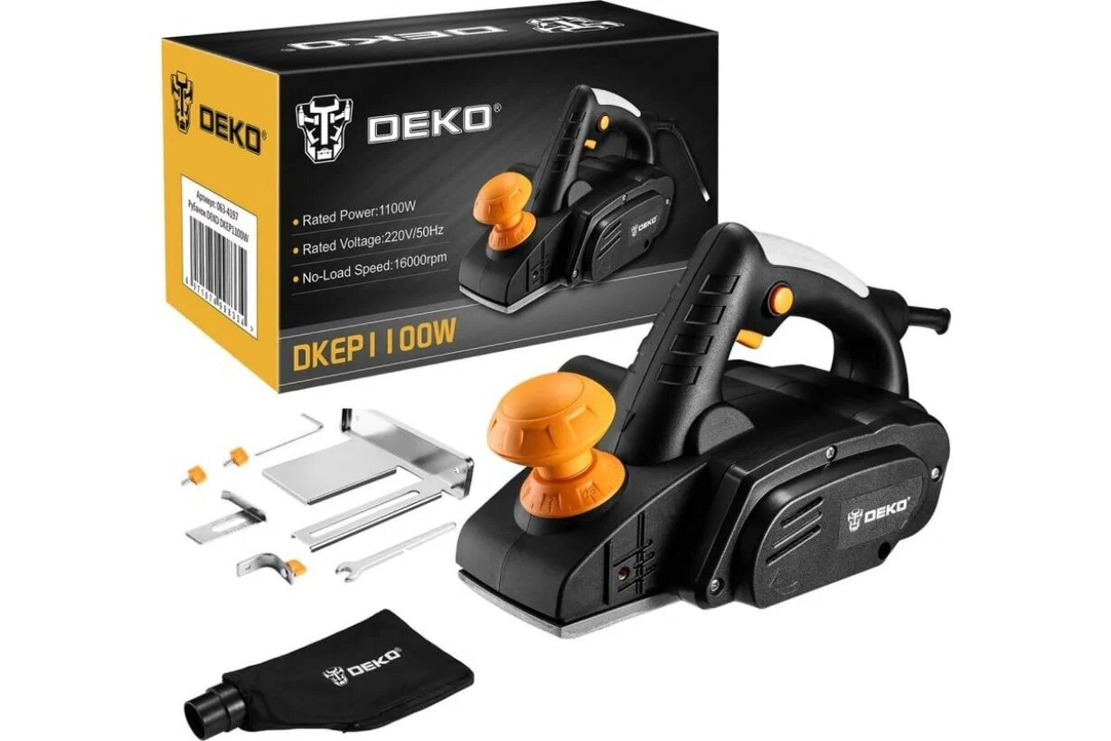Рубанок Deko DKEP1100W, электрический, регулировка глубины, пылесборник, 1100 Вт — фото 1
