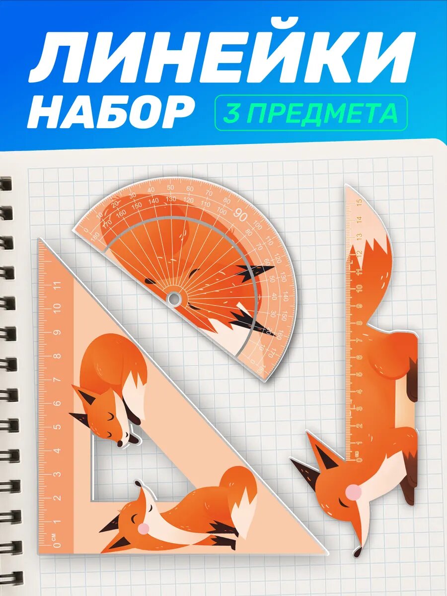 Набор линеек для школьника с транспортиром Лиса