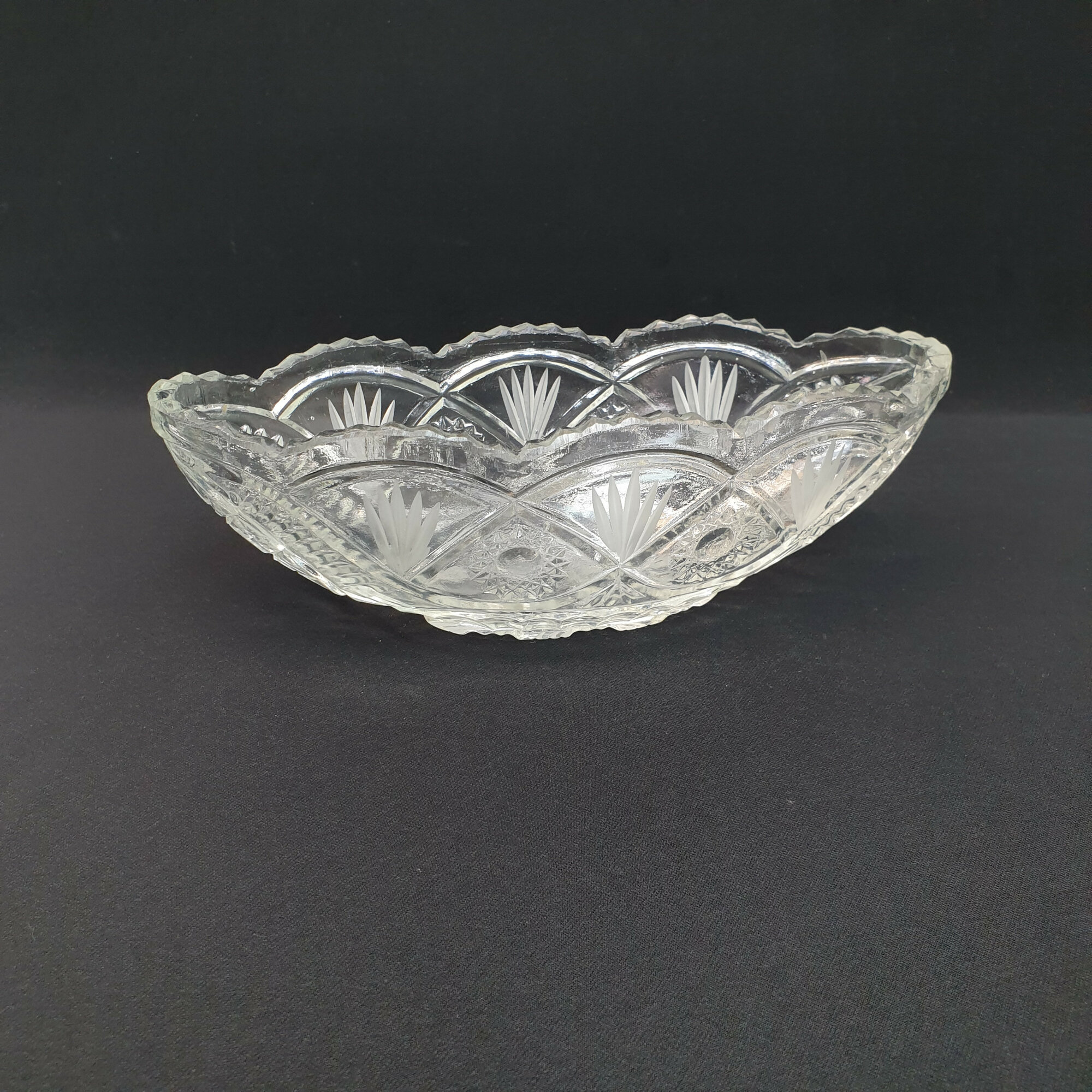Винтажный салатник ваза ладья, хрусталь 25х12 см, СССР