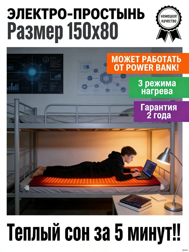 Электропростынь Размер 150x80 коричнево-красный с 3 режимами нагрева и гарантией 2 года для теплого сна