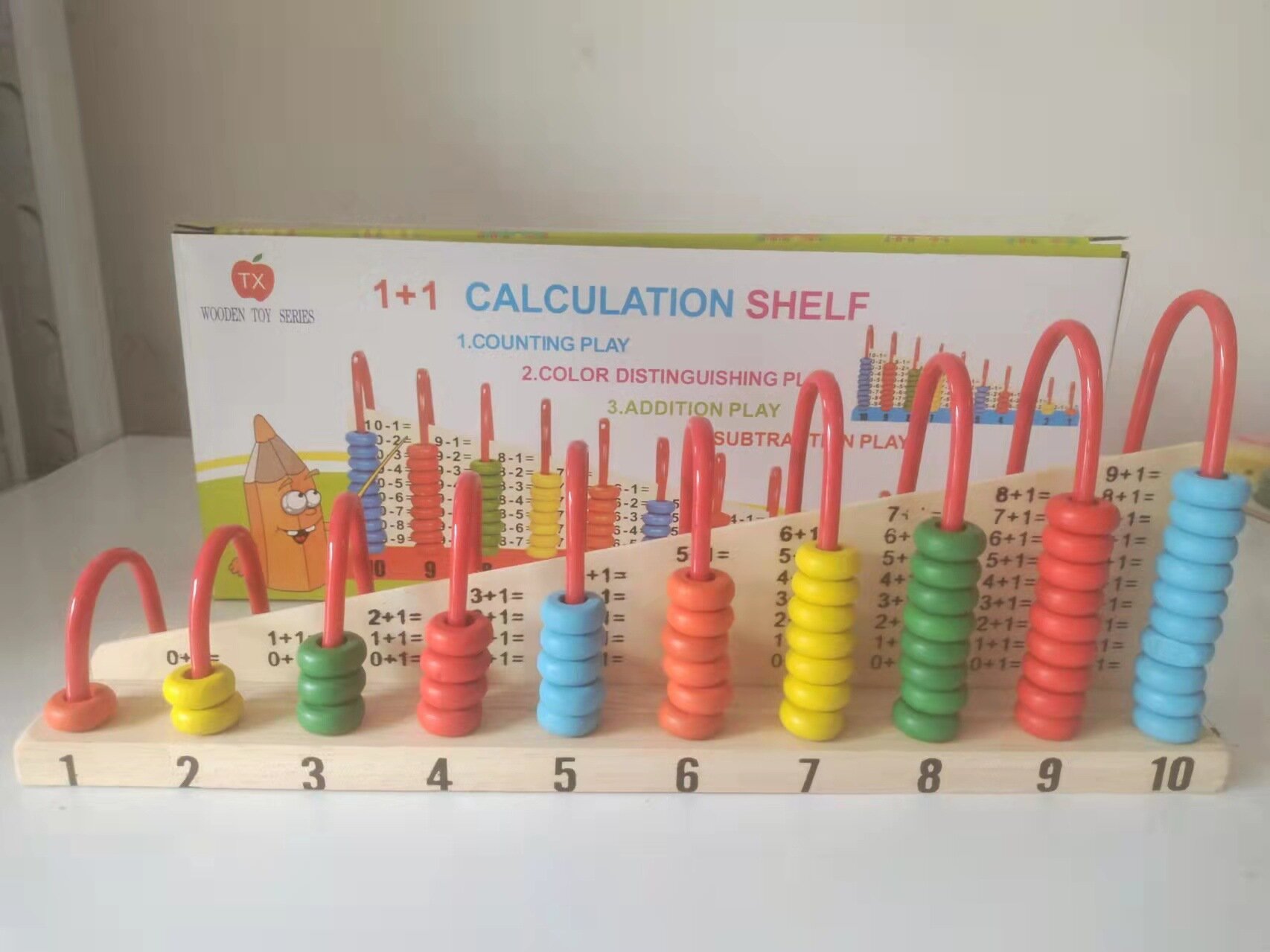 Деревянный десятирядный счетчик с деревянным основанием для 1 класса начальной школы, обучающий счетный инструмент