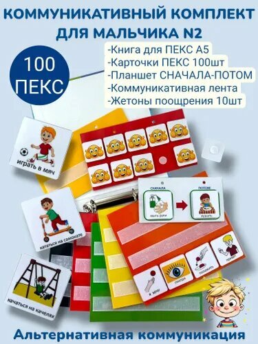 Коммуникативный комплект А5 с карточками пекс (100шт) " Базовые+Действия" для мальчика