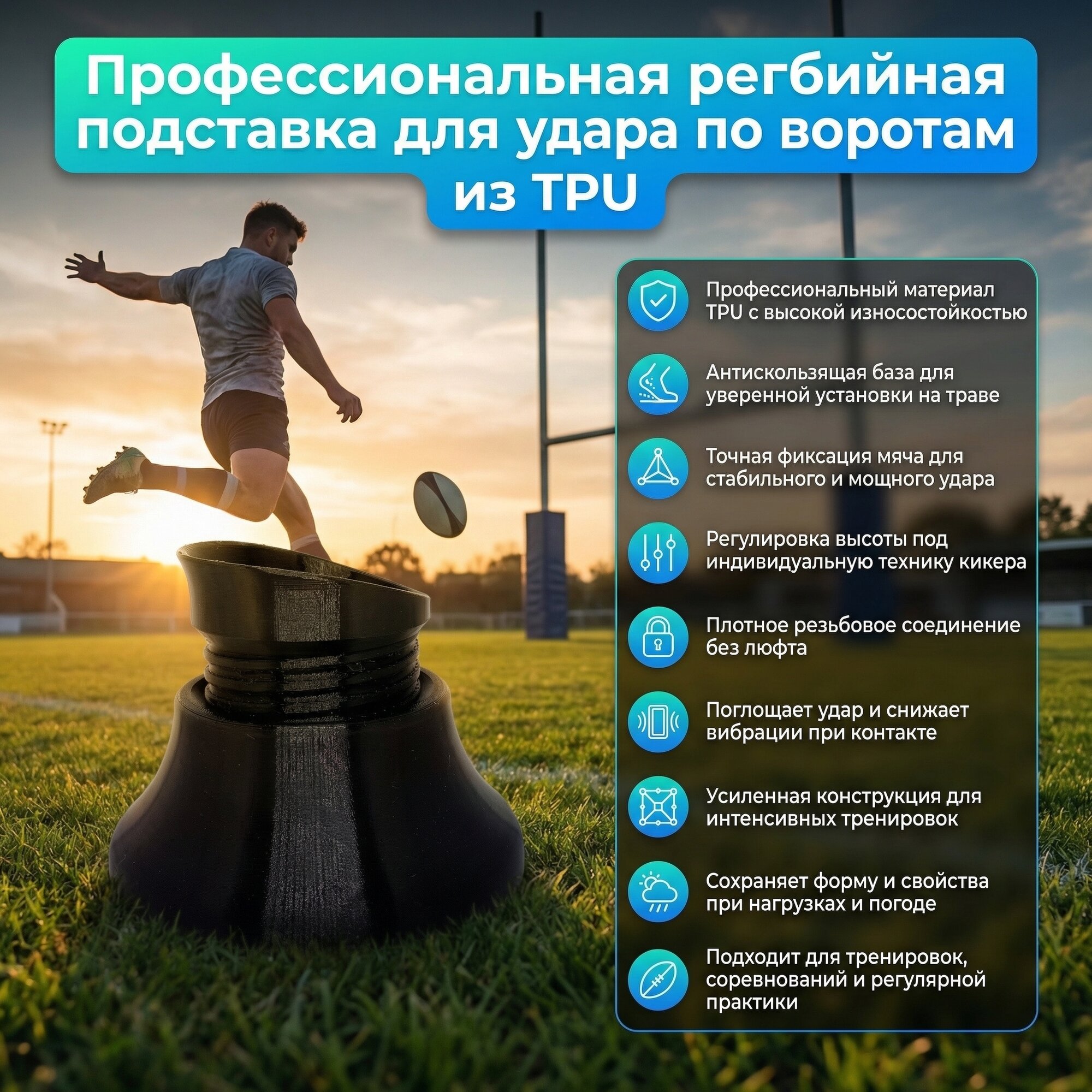 Подставка для регбийного мяча HTW 4 от HIT TO WIN, 3D.
