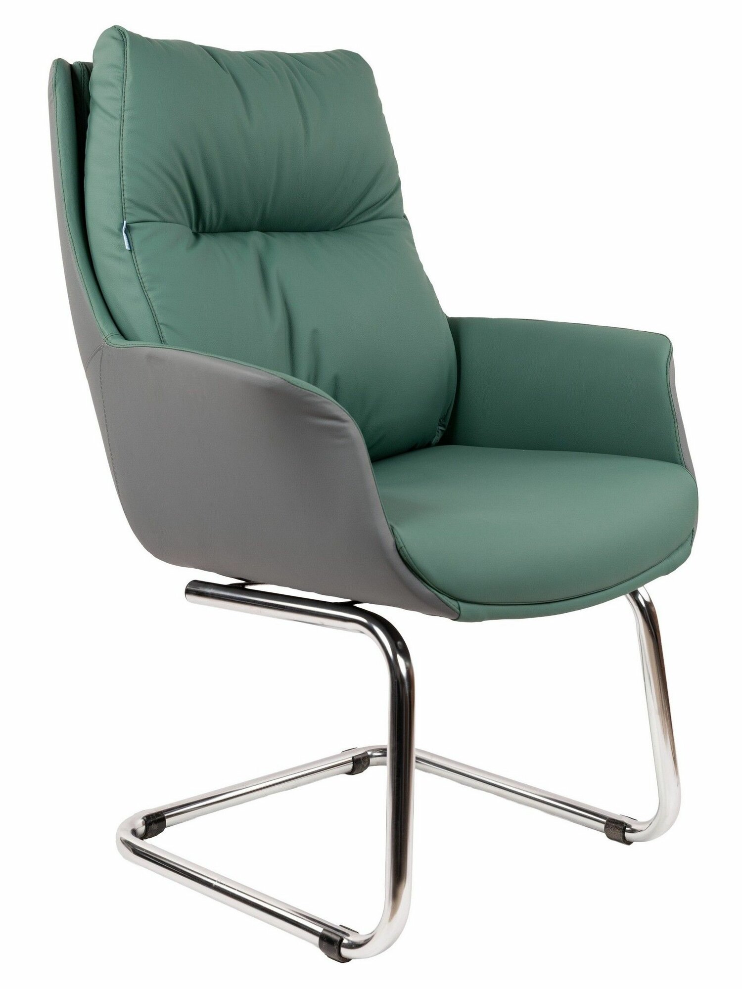 Конференц кресло CHAIRMAN Премиум 524 высококачественная экокожа, зеленый/серый, на полозьях с мягкими подлокотниками