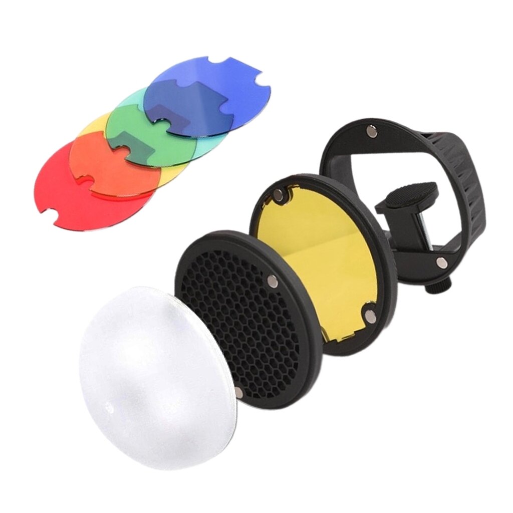 Набор аксессуаров для фотовспышек с софтбоксами, гелями, фильтрами, решетками и отражателями