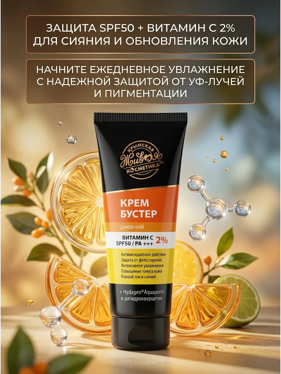 Крем-бустер для лица дневной "Витамин С 2%" SPF50 75 гр (Крымская живая косметика)