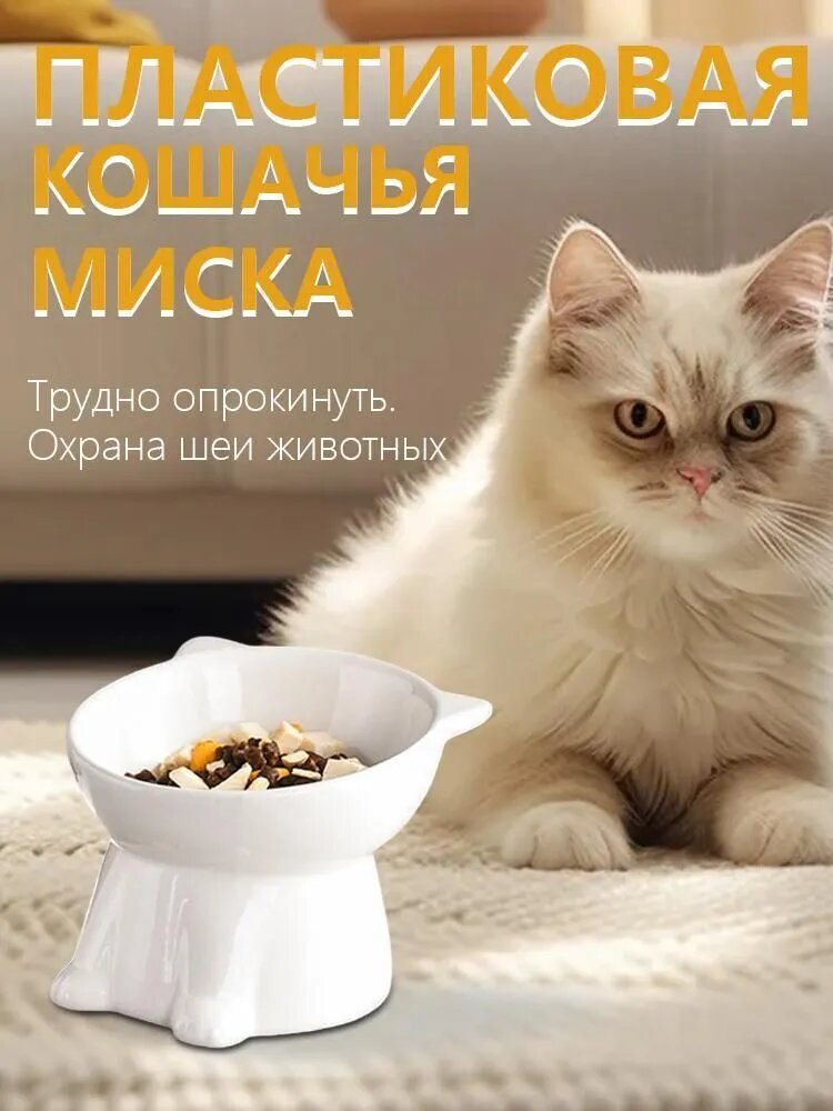Миска для собак и кошек, высокая с наклоном, большая нескользящая, плоскомордых пород