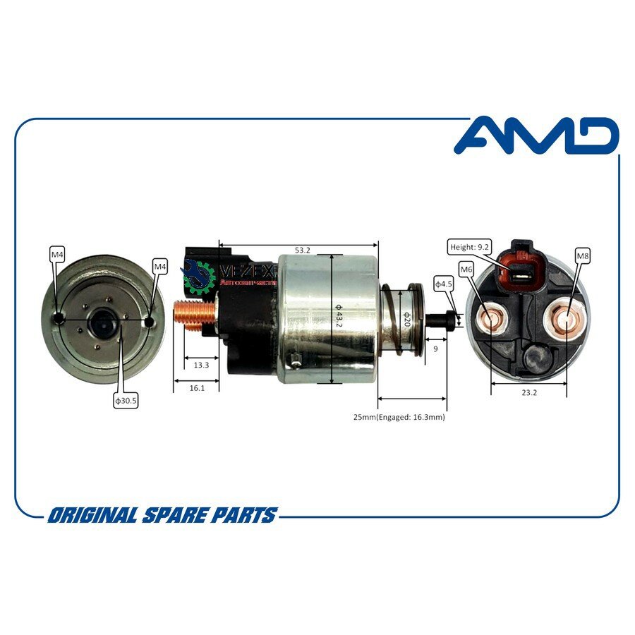 AMD AMDEL558 Реле втягивающее стартера HYUNDAI Solaris RB, Elantra HD, 2006-, i30 FD, -2012, KIA Soul AM, 2009-, Rio UB, 2011- AMDEL558