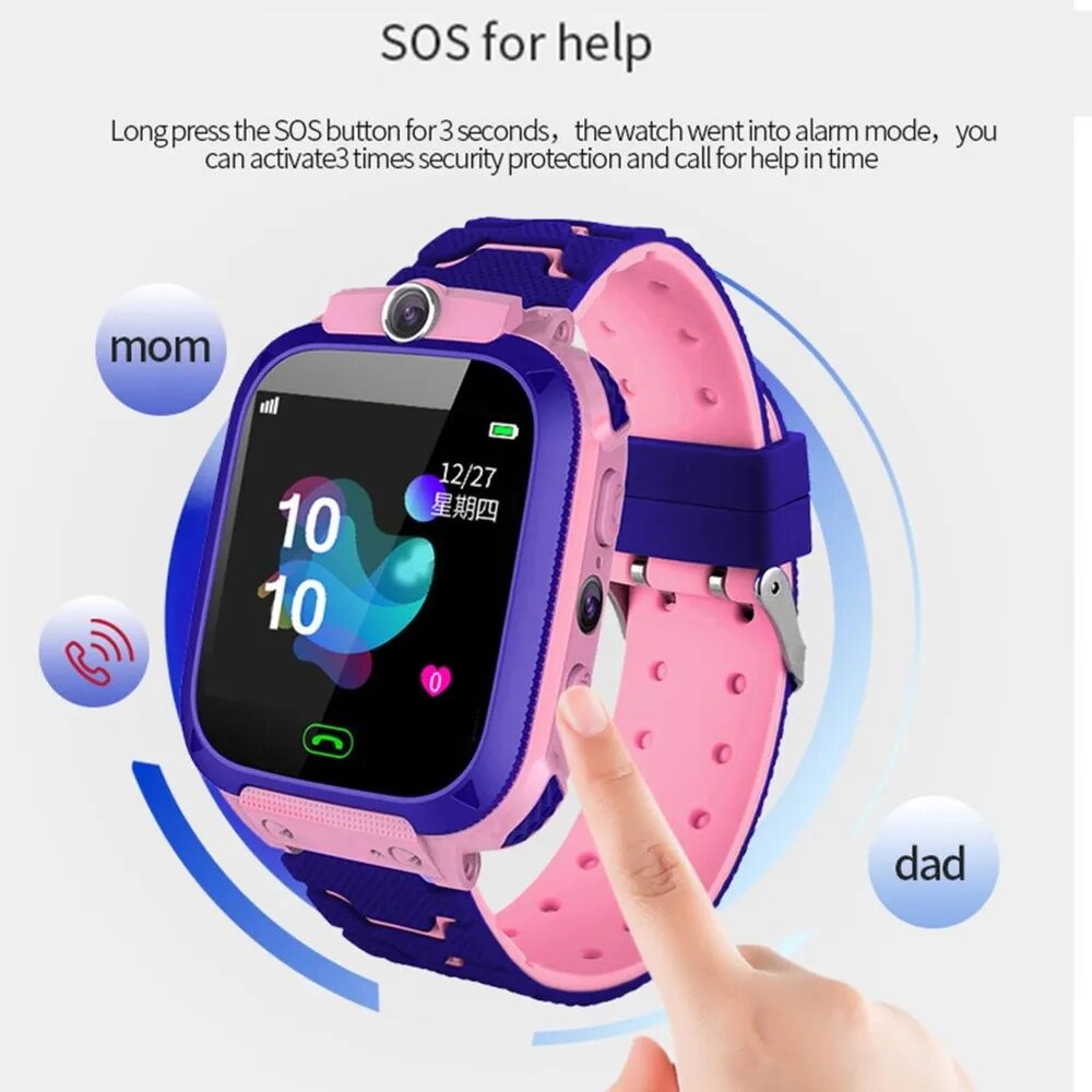 Детские смарт-часы Smart Wwatch с кнопкой SOS, Синий, силиконовый ремешок — фото 1