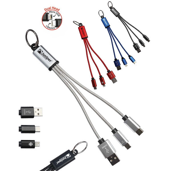 Синий кабель USB-C к Lightning и Micro-USB для iPhone и Android устройств 1 м универсальная зарядка