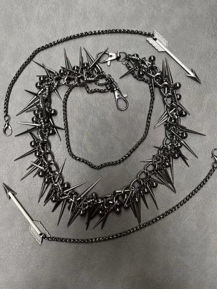 Готическая панк-поясная цепочка из ивового сплава с гвоздями, металлическая цепь, унисекс, черная, one size