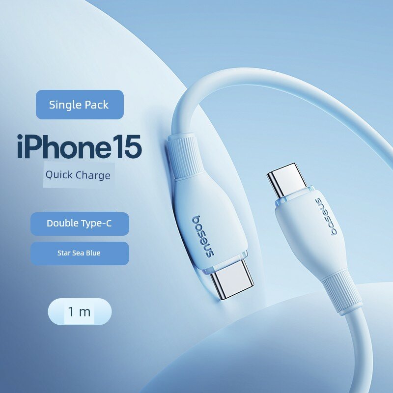 Baseus 1M USB-C кабель для iPhone 16/15 быстрой зарядки, прочный цвет Звездное море синий, высокая скорость