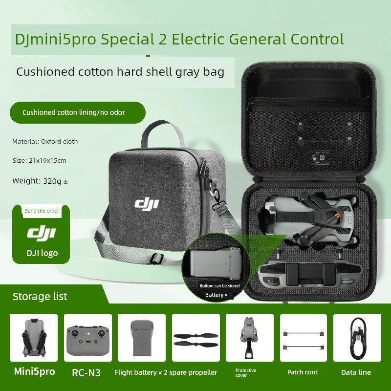 Серый плечевой мешок mini5p для DJI Mini 5 Pro, компактный чехол с мягкой подкладкой, совместим с двумя батареями