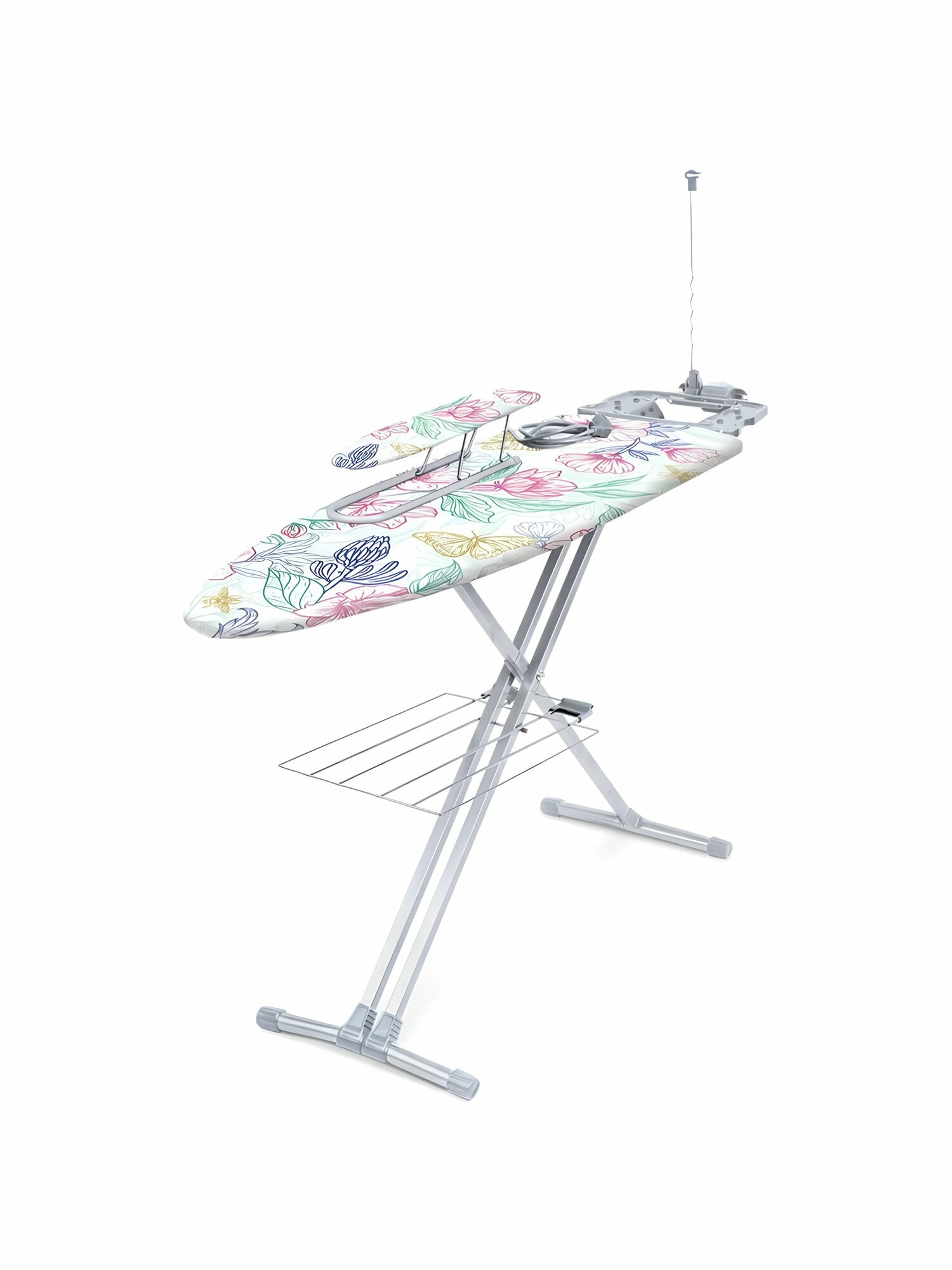 Гладильная доска Nika 120х40 см Цветочная акварель с подставкой для утюга, рукавом, розеткой и полкой для белья