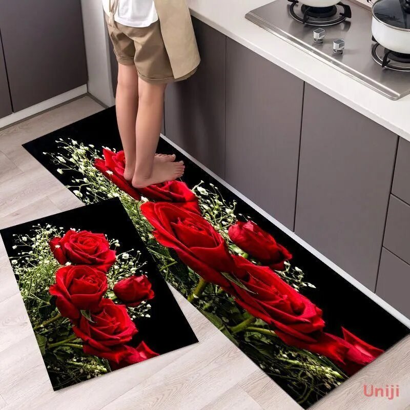 Комплект кухонных ковриков с цветами розы 40x120 см и 40x60 см, дорожка на пол из полиэстера