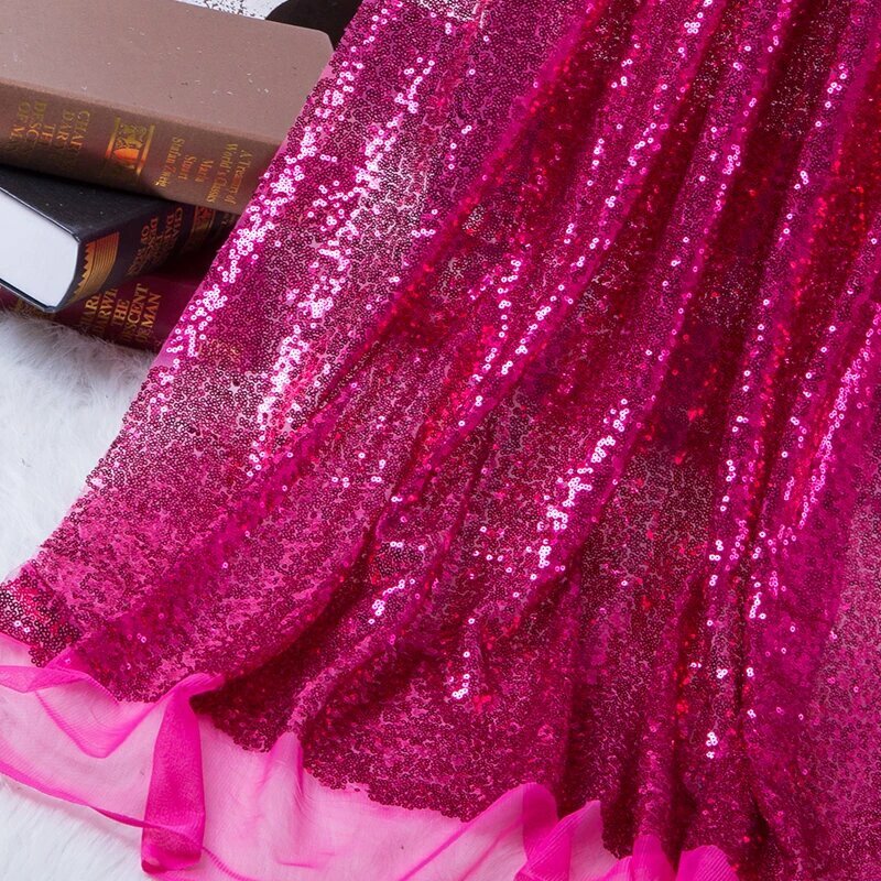 Сетчатая ткань с блестками Розово-красный - вышивка с 3 мм блестками для свадебного декора и сценических фонов