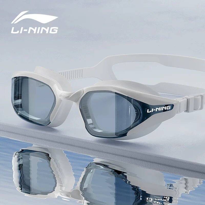 Li-Ning Антизапотевающие женские плавательные очки 280 Сине-белые, плоские линзы, для плавания
