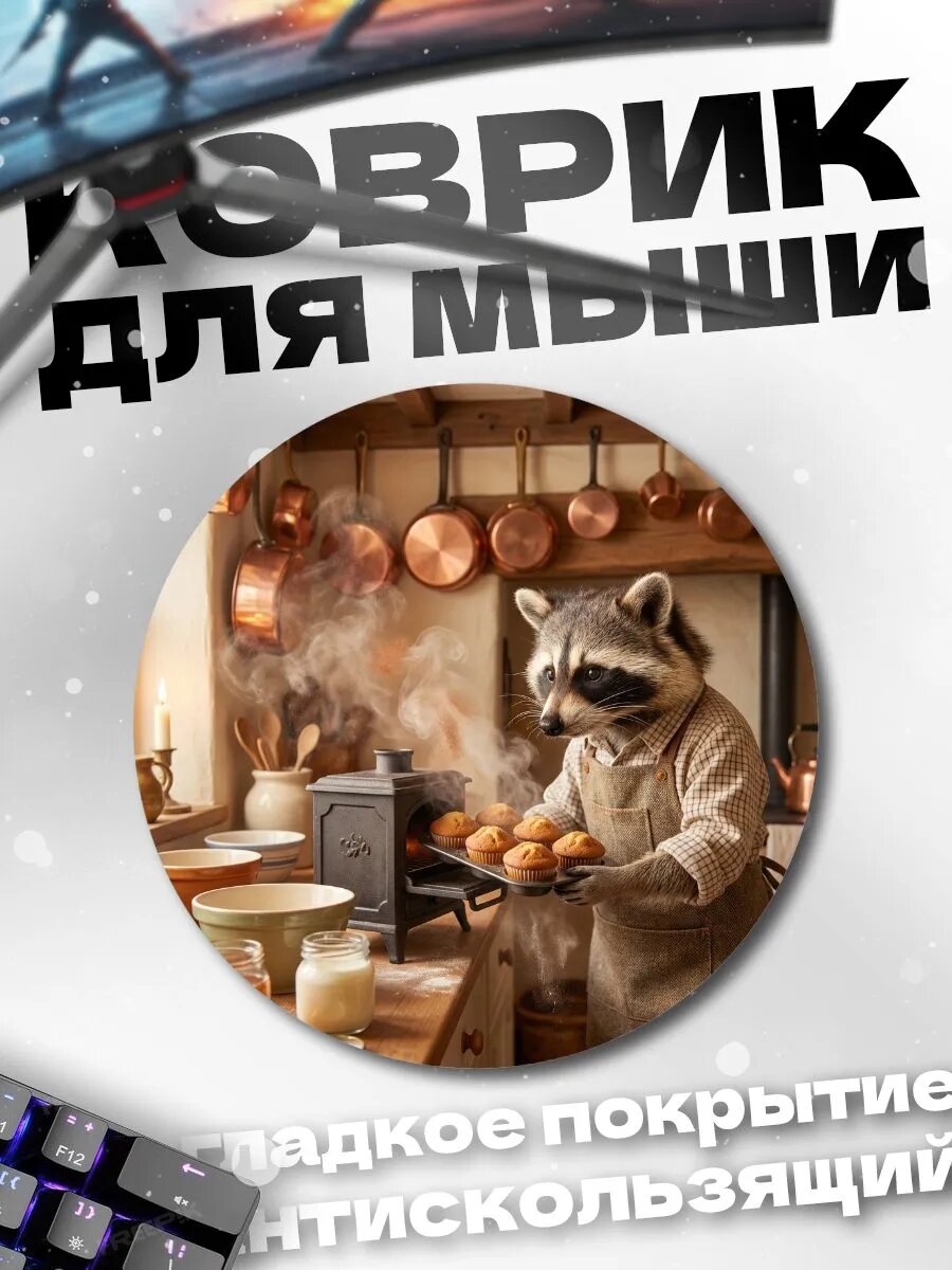 Коврик для мышки (круглый) Енот пекарь