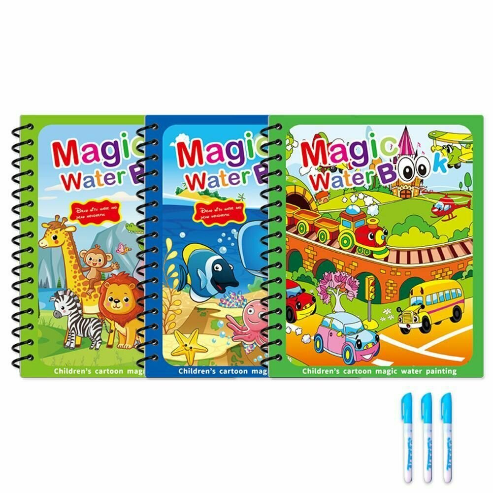 Многоразовая водная раскраска "Животные" для малышей с маркерами для раскрашивания в комплекте. Подарок на Новый год для детей