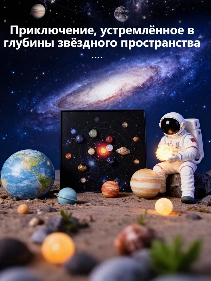 Хрустальный шар 8 планет Солнечной системы из натурального камня подарочный набор