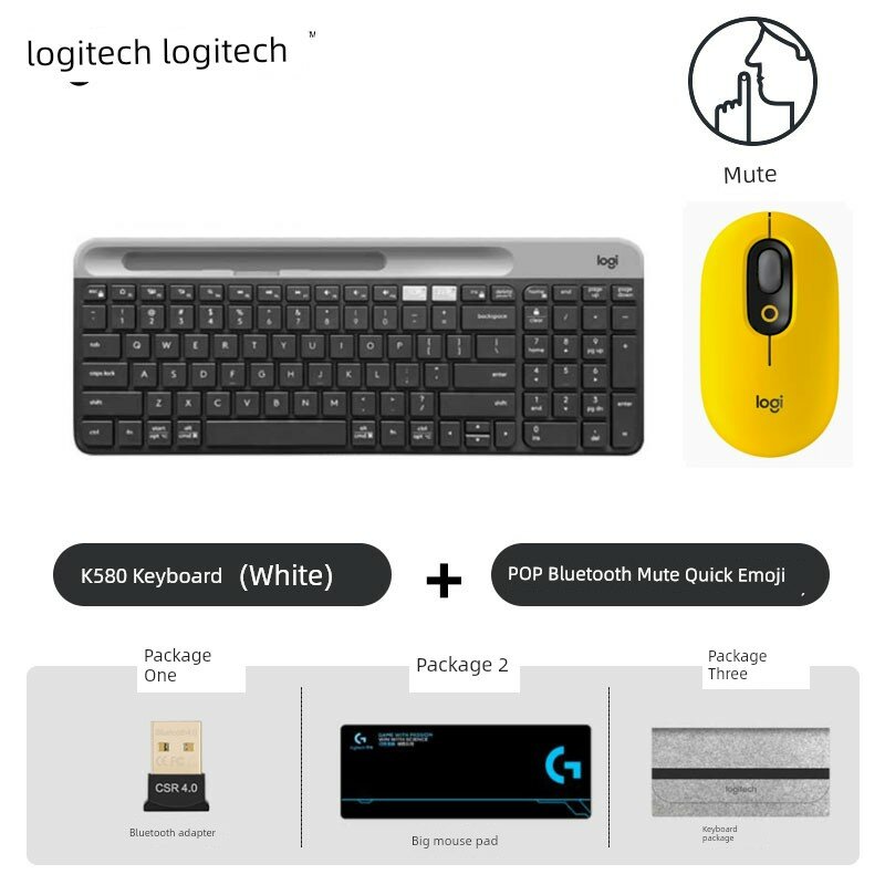 Logitech K580 Клавиатура и POP MOUSE Беспроводная Bluetooth Комплект, Черный и Горячий желтый