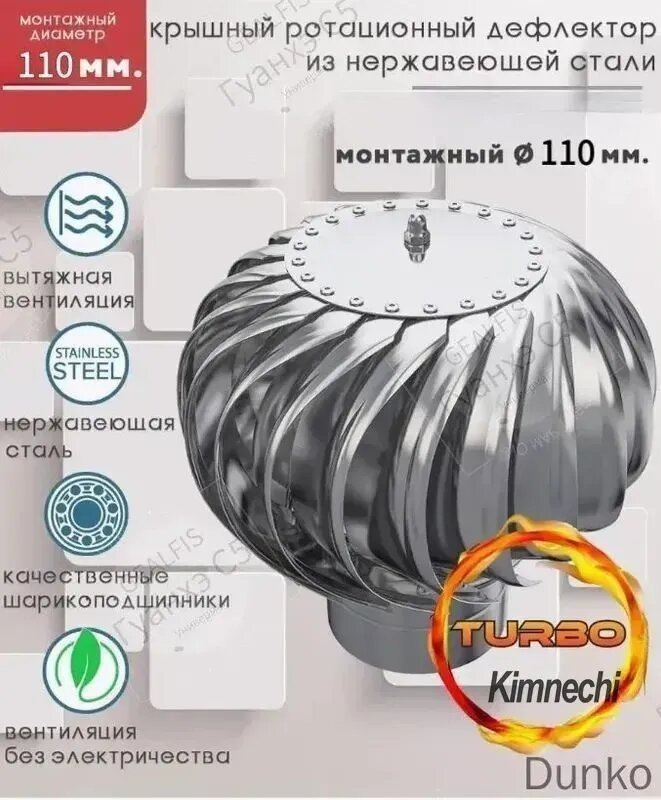 Дефлектор 110 мм для вентиляции, турбо-дефлектор нержавеющая сталь, на трубу 110 мм