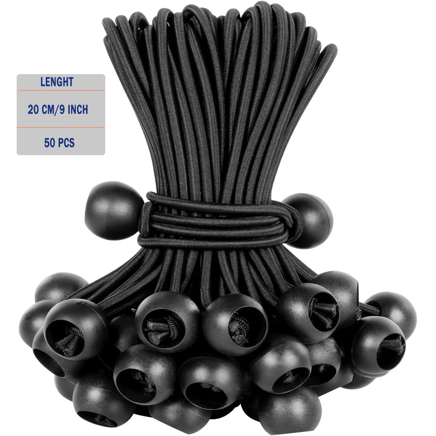 Резиновые шнуры-стяжки ZHUOHUA, 50 шт, белые, для кемпинга Черный, BLACK(20CM 9INCH)