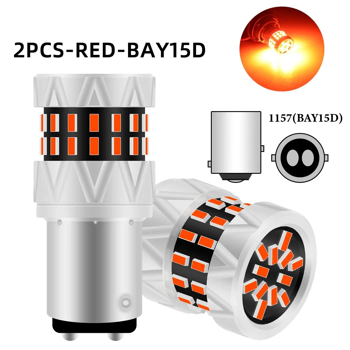 2шт Светодиодные Лампы BAY15D Red 1157