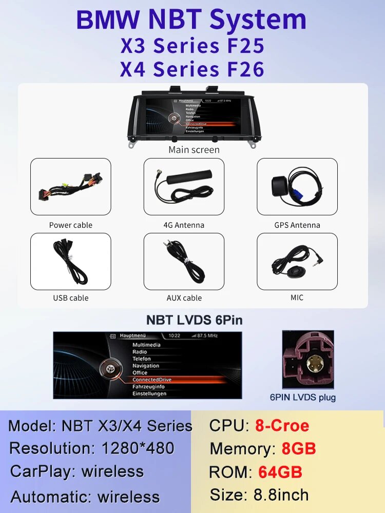 STWEI 2024, новая система ID6 ID7 ID8 UI Android, беспроводная система Carplay AUTO для BMW X3 F25 X4 F26 CIC NBT, автомобильные видеоплееры, GPS Navi