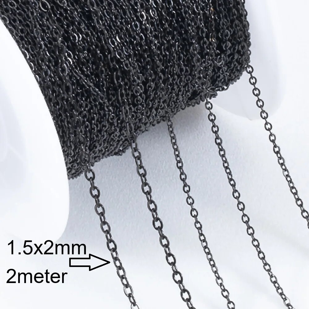 Черная цепочка из нержавеющей стали 1.5x2mm, 2 метра