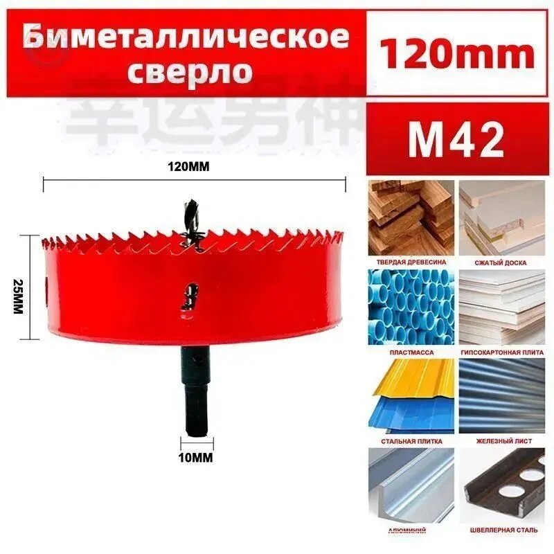 Биметаллическая коронка 120 мм для сверления металла дерева гипсокартона пластика с центрирующим сверлом сталь M42 кобальт