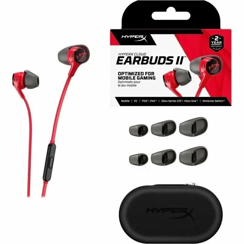 HyperX Наушники проводные с микрофоном HyperX Cloud Earbuds II , 3.5 мм, красный