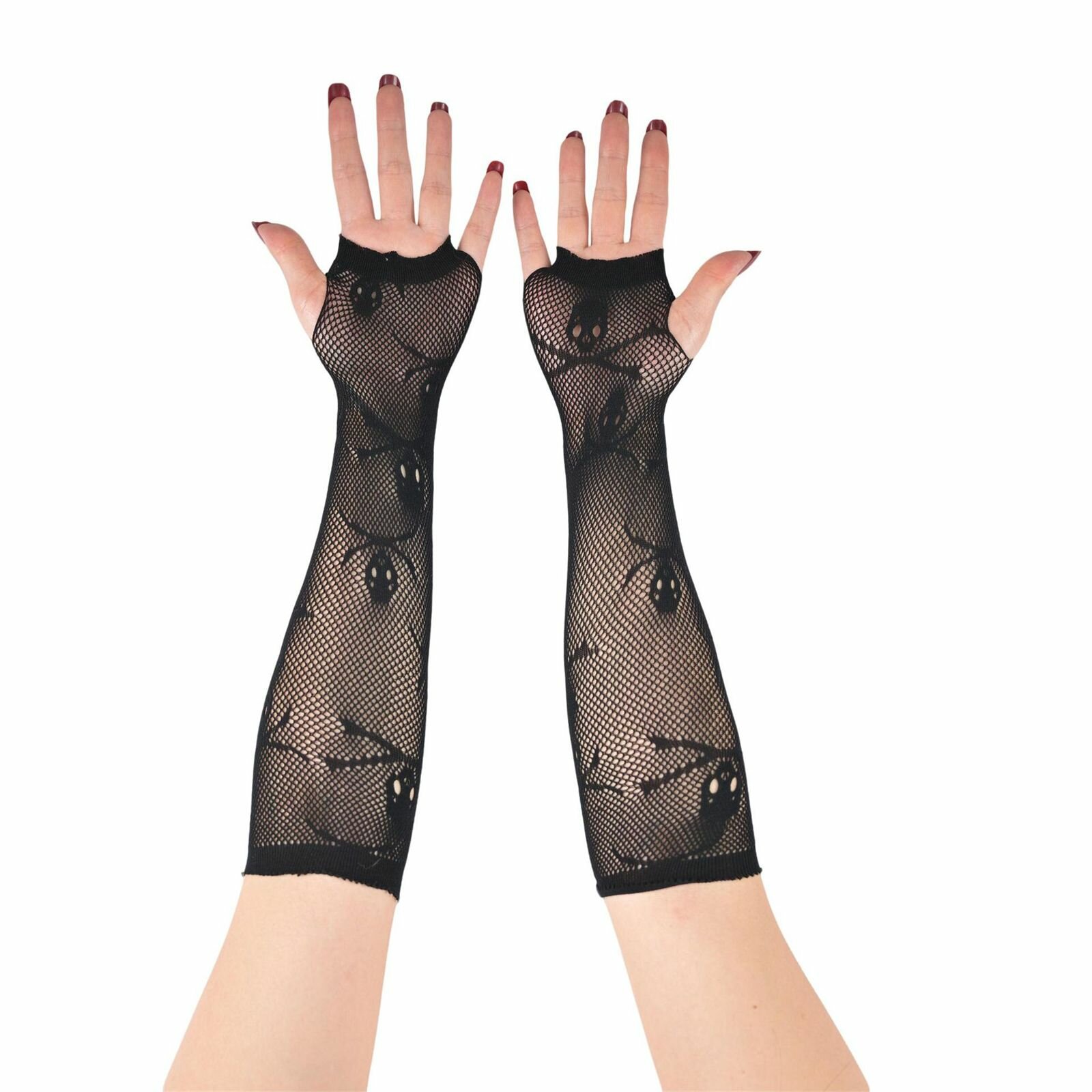 Черные ажурные перчатки длинные эластичные без пальцев