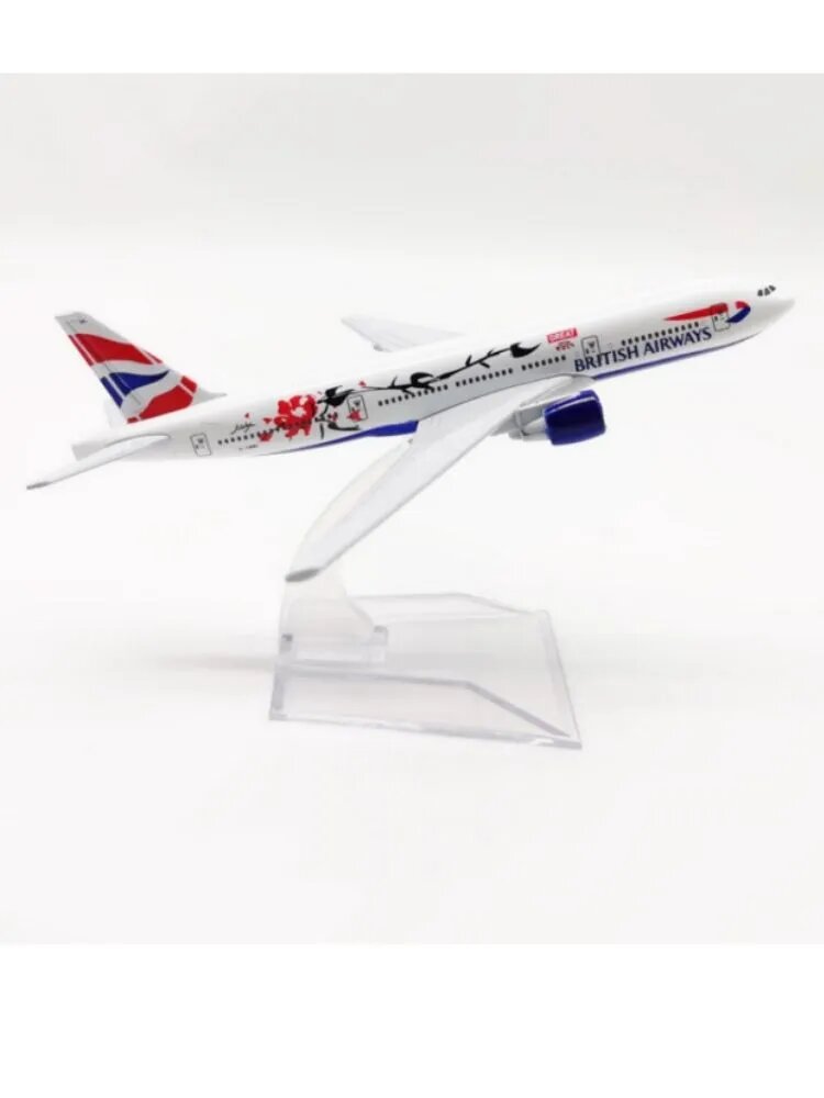 16 см модель самолета British B777, масштаб 1/400, металл+пластик, с подставкой