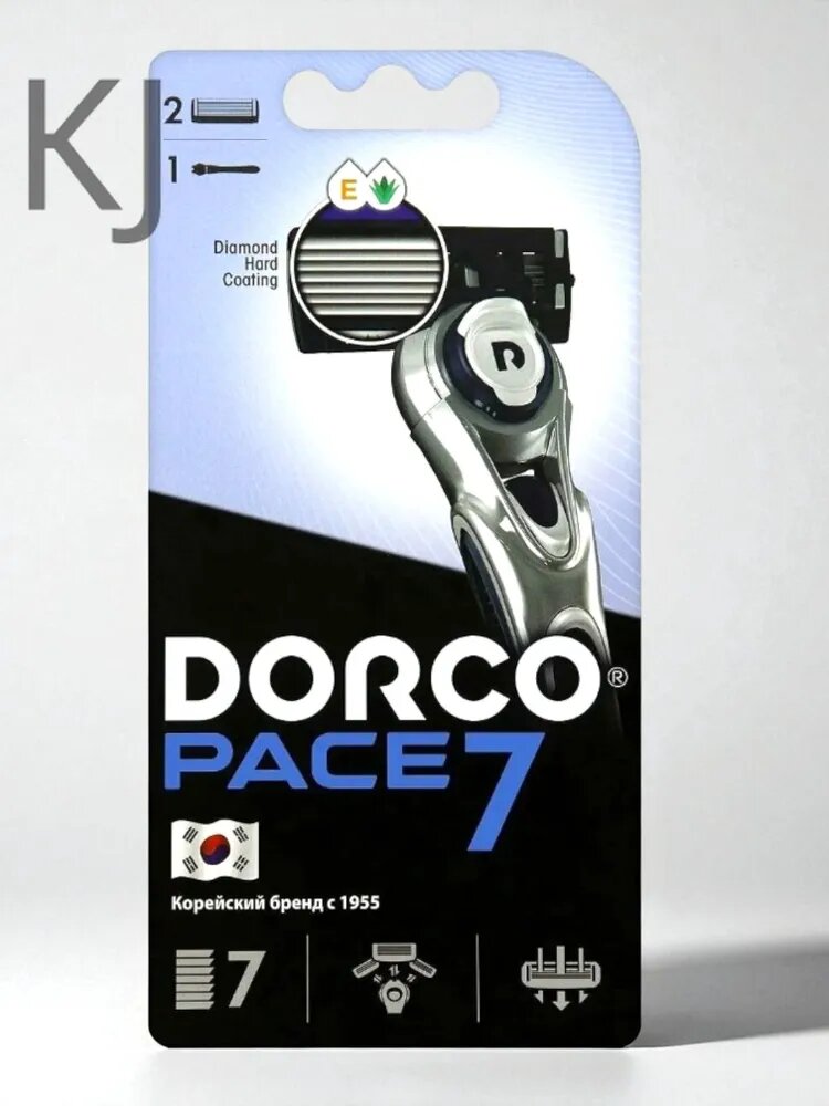 Многоразовый станок для бритья мужской 7 лезвий, DORCO PACE 7 + 2 сменных кассеты