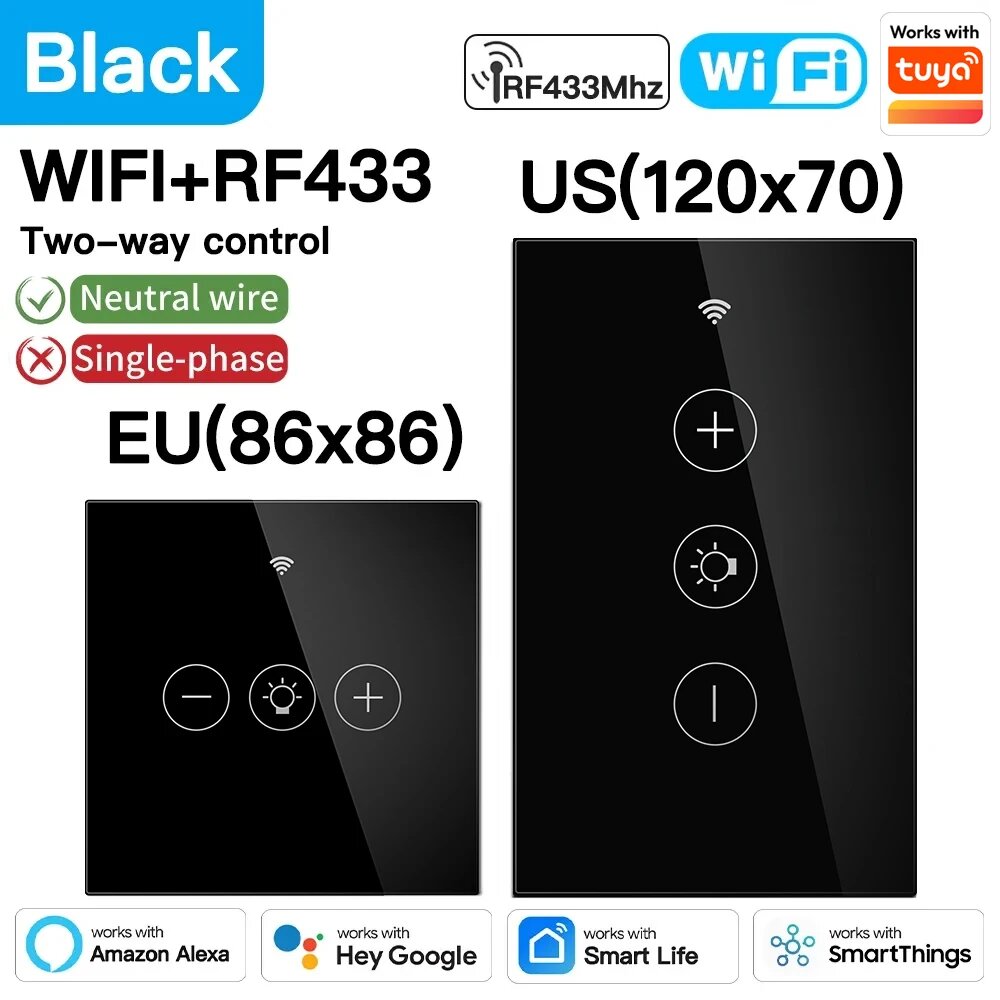 TNCE Tuya Wi-Fi умный диммер 220В Черный, Black Dimmer Switch, US