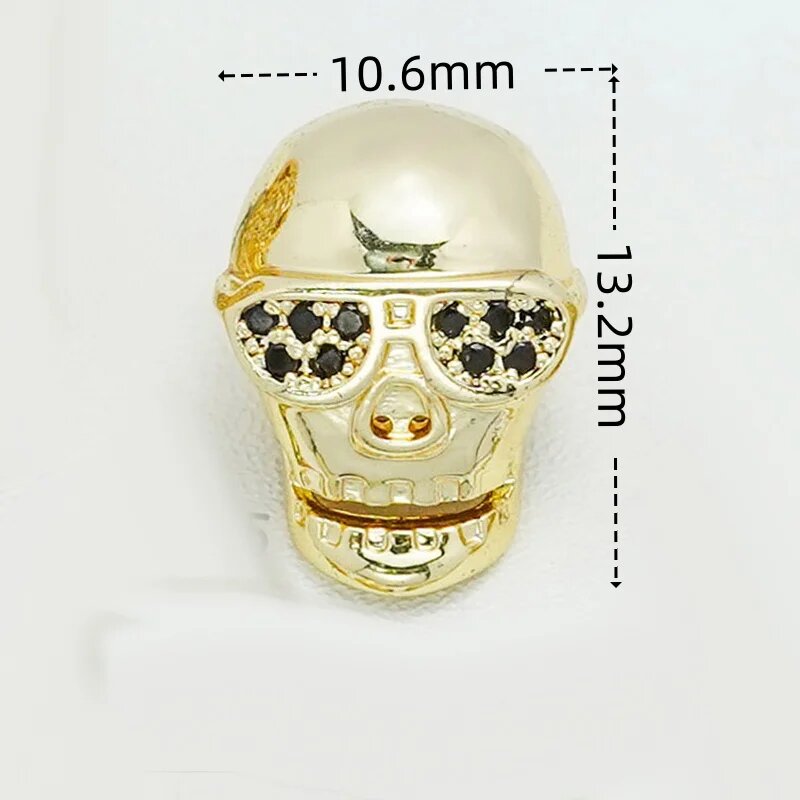 Бусины череп в очках, латунь, 13.2x10.6 мм, A0455-Gold
