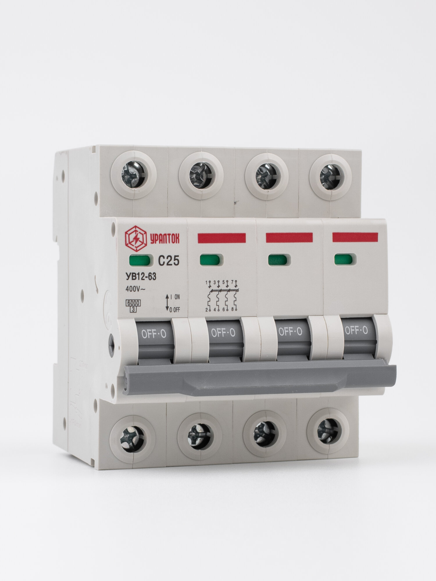 Автоматический выключатель уралток серии УВ12-63 4P25A6kA модульный