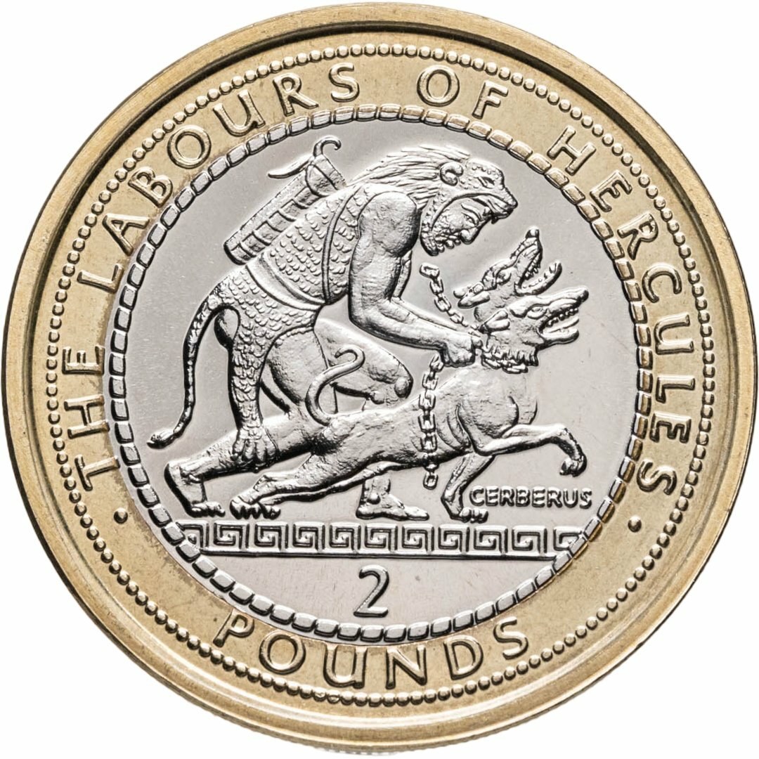 Гибралтар 2 фунта pounds 2020 "Подвиги Геракла - Цербер", Биметалл, в сохранности BUNC
