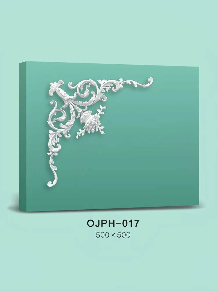 Декоративная плитка из жесткого полиуретана Рельефный угловой цветок белый OJPH-017, прочная водостойкая, для покраски на стену и потолок, размер 500x500 мм