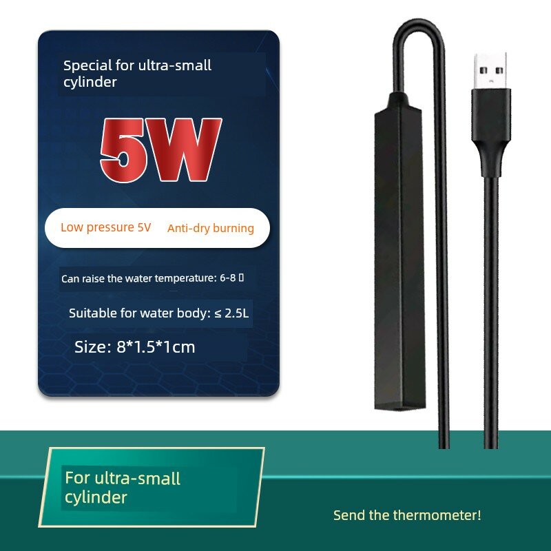 USB-нагреватель для мини-аквариумов, 5 Вт с термометром, совместимость с низким уровнем воды
