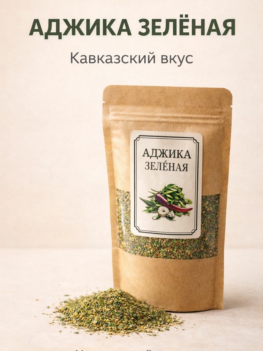 Аджика зелёная сухая кавказская приправа для мяса, курицы и овощей, без глутамата, 100 г