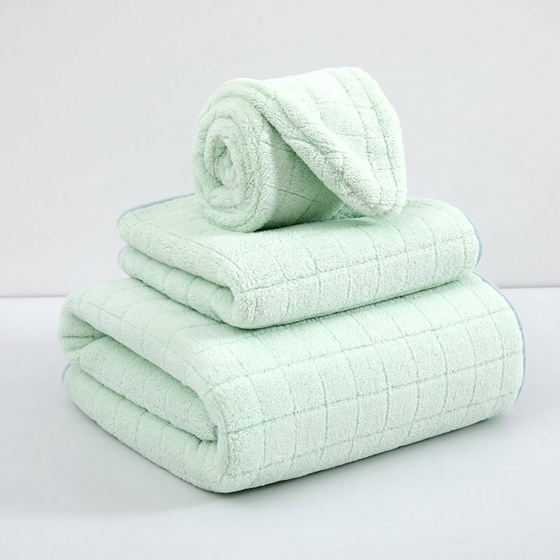 Коралловый флис, клетчатый узор, полотенце для ванной 70x140 см, зеленый травяной, впитывающее и быстросохнущее для дома