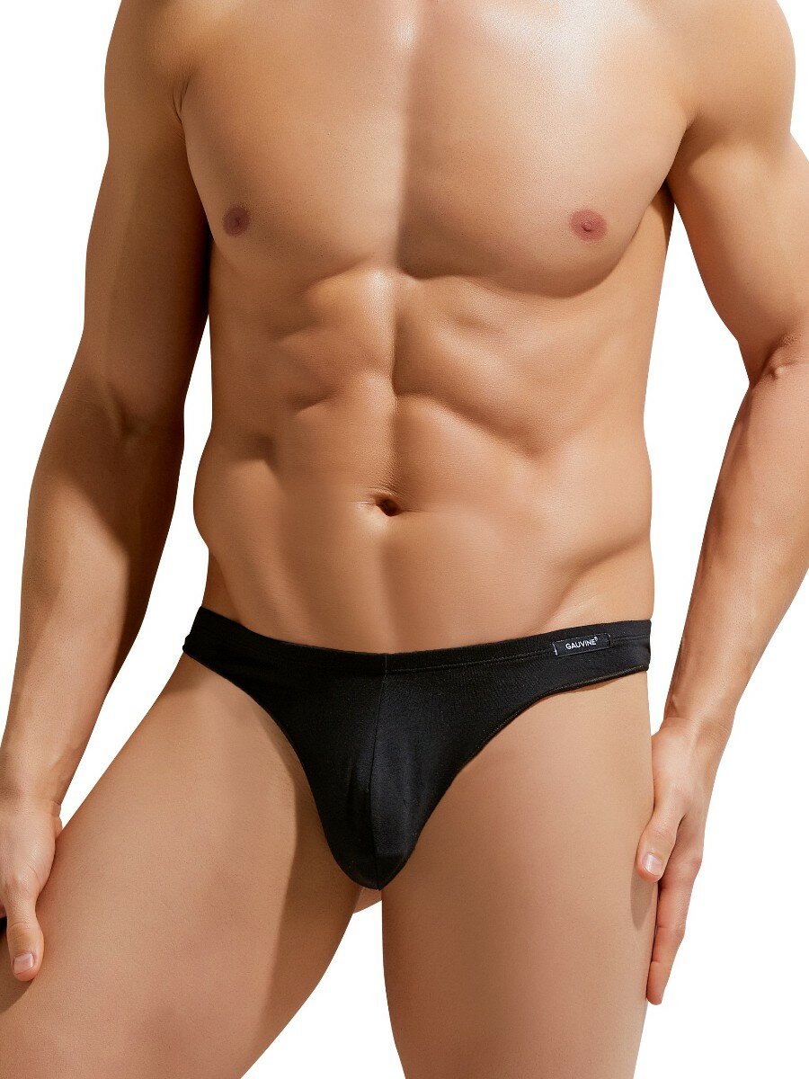 Мужские трусы стринги черные GAUVINE 1002 хлопок/эластан M (46)