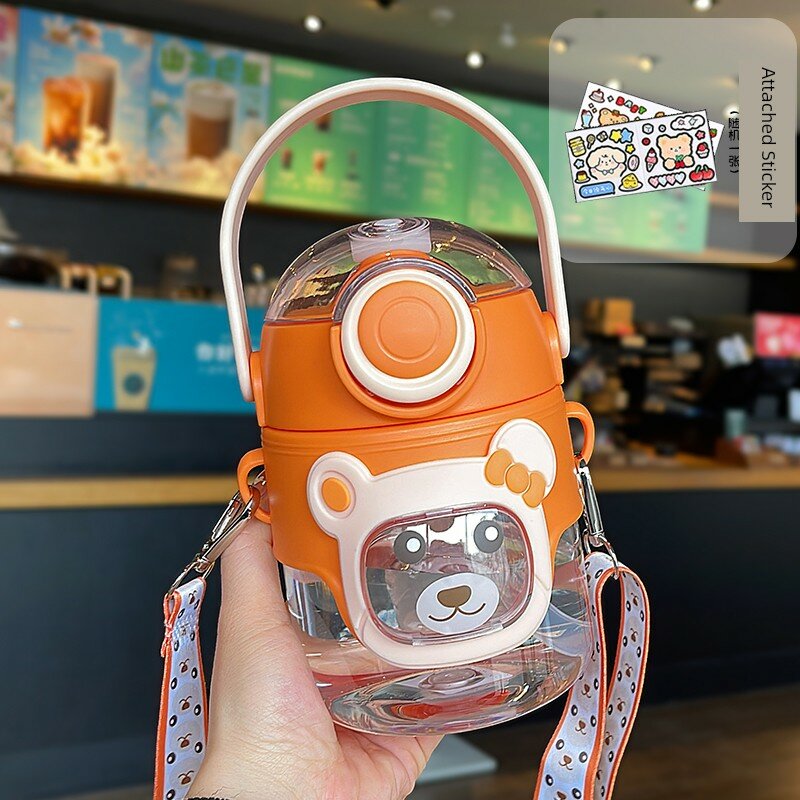 Оранжевая 800 мл термостойкая изолированная бутылка с декоративными наклейками для лета