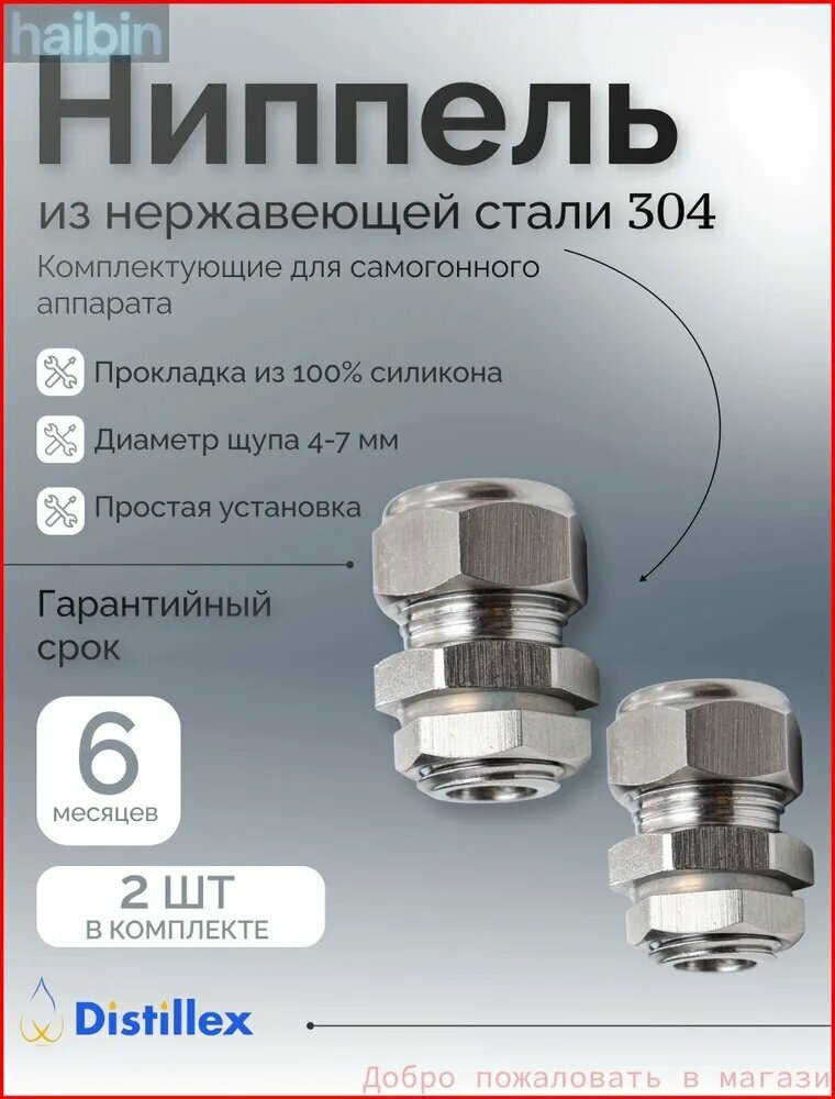 Ниппель гермоввод для термометра из нержавеющей стали 304 , М12 - 2 штуки.
