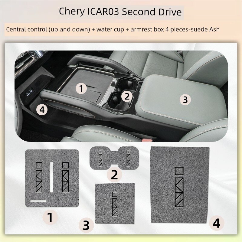 Набор для центральной консоли + стаканчик + подлокотник ICAR 03 2024 (2WD) - Светло-серый (фальшивый мех), 4 детали