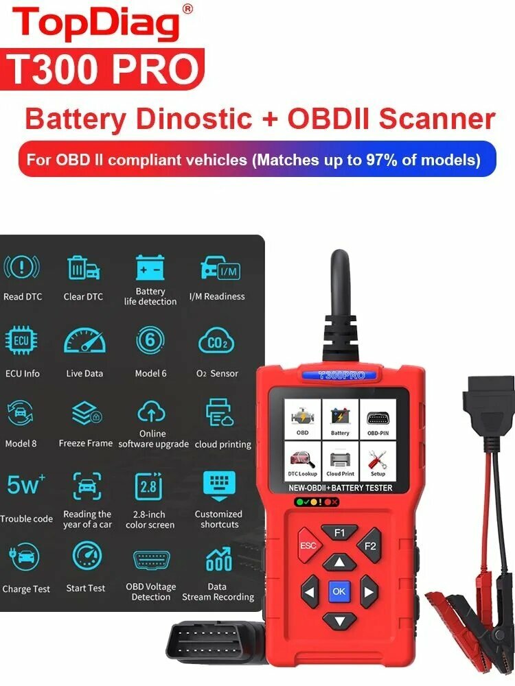Topdiag T300 OBD2 автомобильный сканер диагностический инструмент Check Engine код неисправность считыватель режим 6 8, цветной экран диагностический сканирующий инструмент