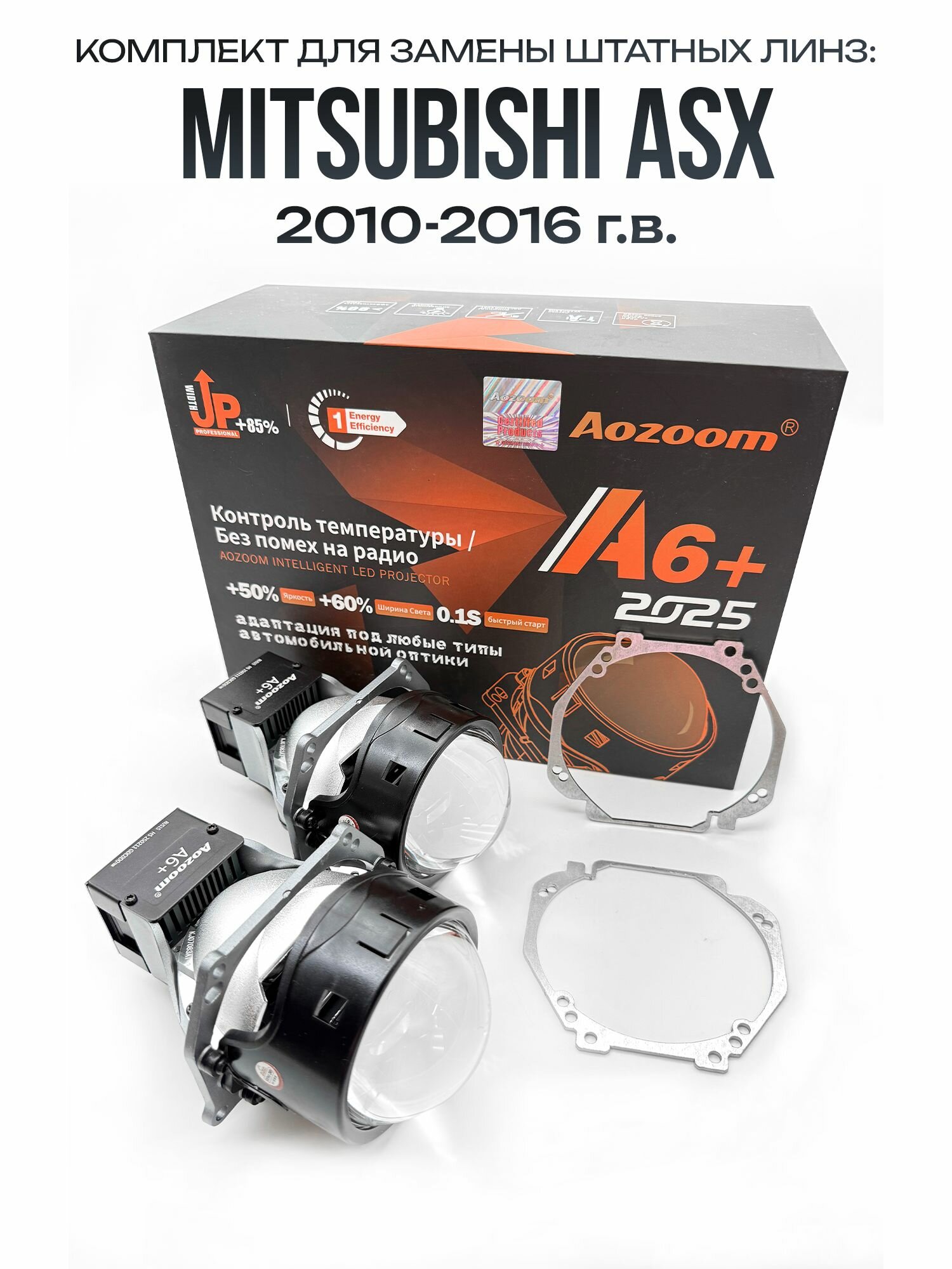 Светодиодные билед модули Аозум А6+ 2025 на Mitsubishi ASX 2010-2016 / Линзы bi-led A6+ для Митсубиси АСХ